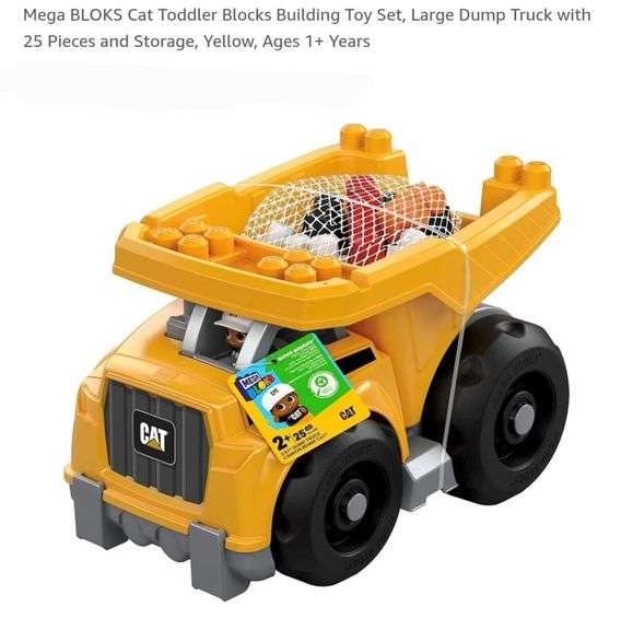 Mega BLOKS Cat Toddler Blocks Building Toy Set, Large Dump Truck with 25 Pieces and Storage ...
