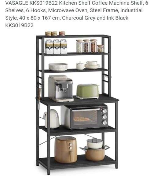VASAGLE KKS019B22 Kitchen Shelf Coffee Machine Shelf, 6 Shelves, 6 ...