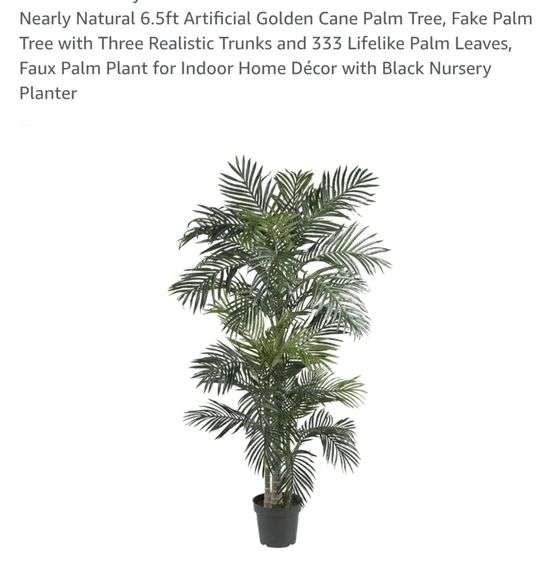 Nearly Natural 6.5ft Artificial Golden Cane Palm Tree, Fake Palm Tree ...