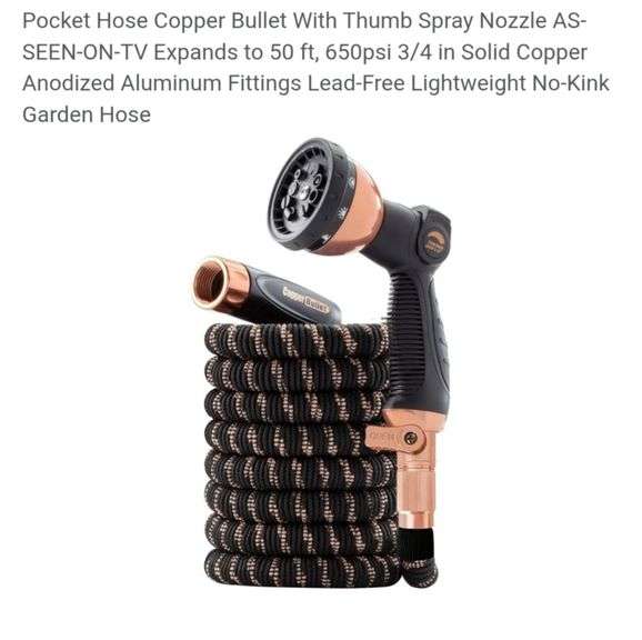 Pocket Hose Copper Bullet With Thumb Spray Nozzle AS-SEEN-ON-TV Expands ...