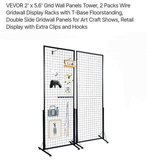 VEVOR 2' x 5.6' Grid Wall Panels Tower, 2 Packs Wire Gridwall Display ...