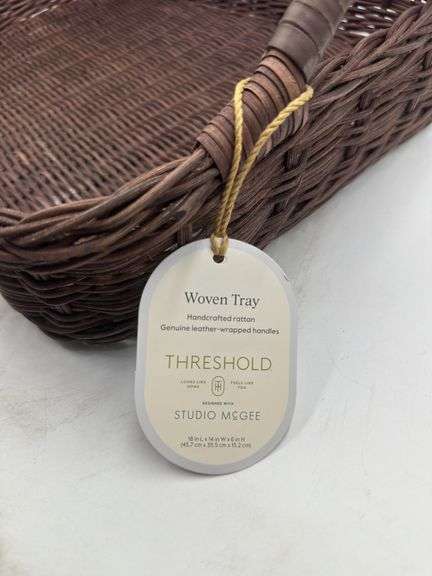 Rattan Decorative Tray with Leather Handles Dark Brown - Threshold ...