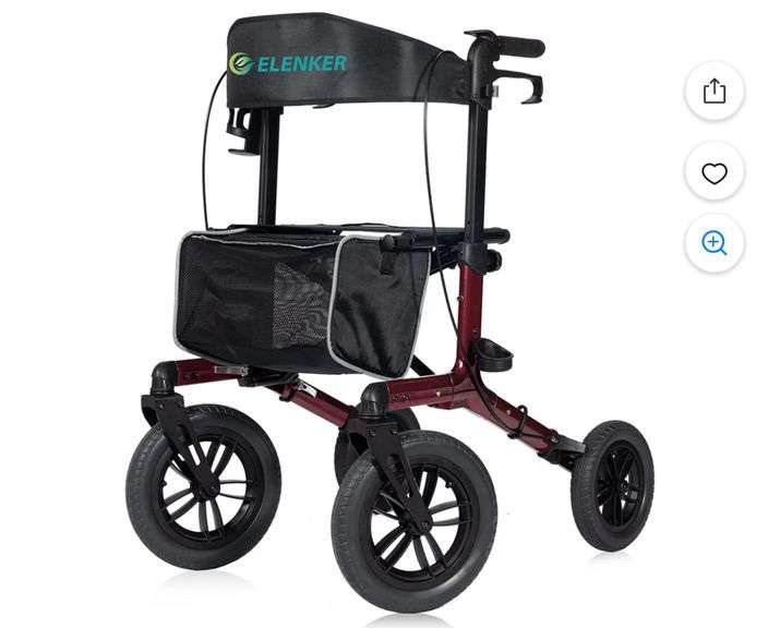 ELENKER All-Terrain Folding Rollator Transport Walker with Seat and 12 ...
