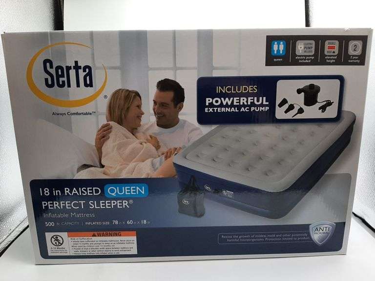 Serta 18" Raised Queen Perfect Sleeper Inflatable Mattress Includes ...