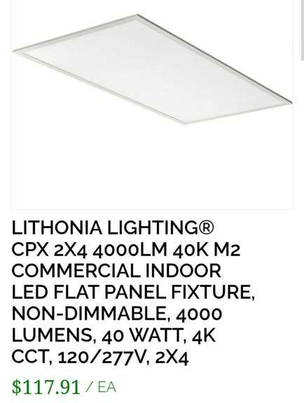 Lithonia Lighting® CPX 2X4 4000LM 40K M2 Commercial Indoor LED Flat ...