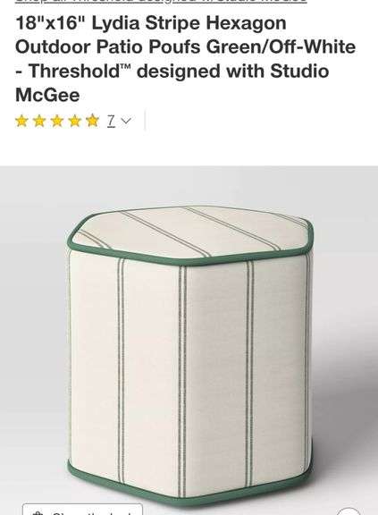 18"x16" Lydia Stripe Hexagon Outdoor Patio Poufs Green/Off-White ...