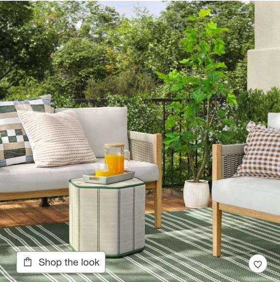 18"x16" Lydia Stripe Hexagon Outdoor Patio Poufs Green/Off-White ...