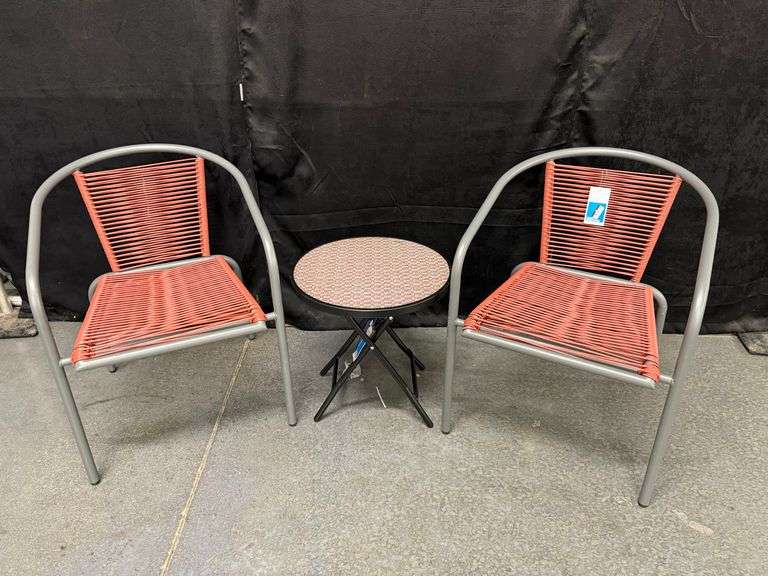 (2) Room Essentials Stacking Patio Chairs & Folding Side Accent Table ...