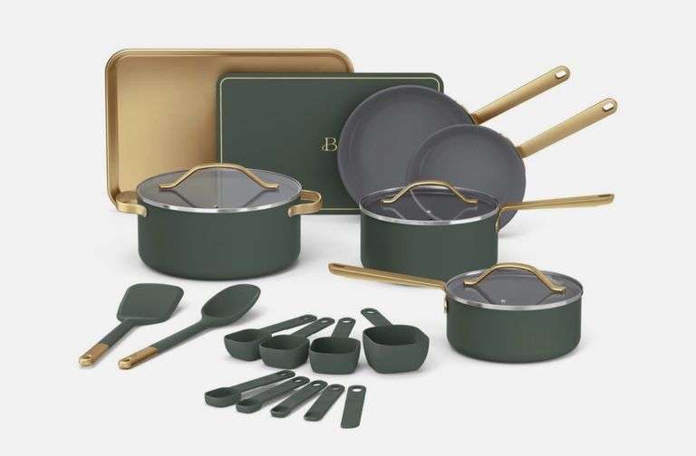 Drew Barrymore 21-Piece Ceramic Nonstick Cookware Set with Aluminum ...