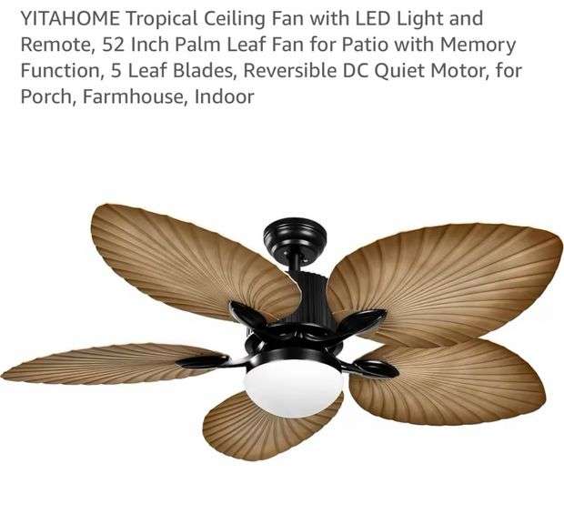 YITAHOME Tropical Ceiling Fan with LED Light and Remote, 52 Inch Palm ...