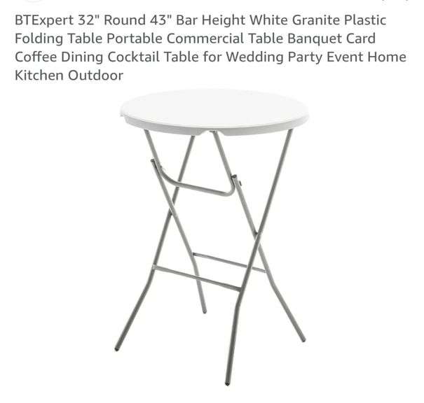 BTExpert 32" Round 43" Bar Height White Granite Plastic Folding Table ...