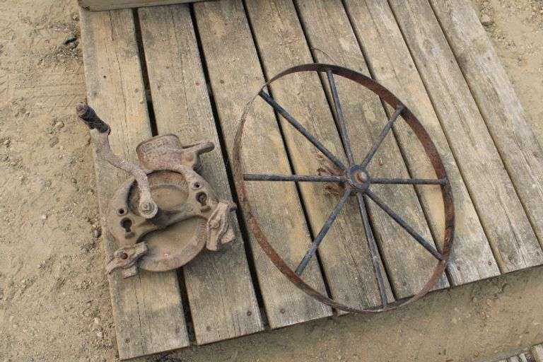 Corn Sheller & Steel Wheel - Lee Real Estate & Auction Service