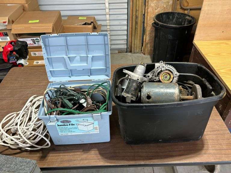 (2) Totes of Elect. Motors & Ext. Cords - Lee Real Estate & Auction Service