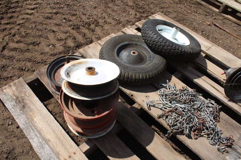 2 Wheel barrow tires, rims & lawn tractor chains - Lee Real Estate ...