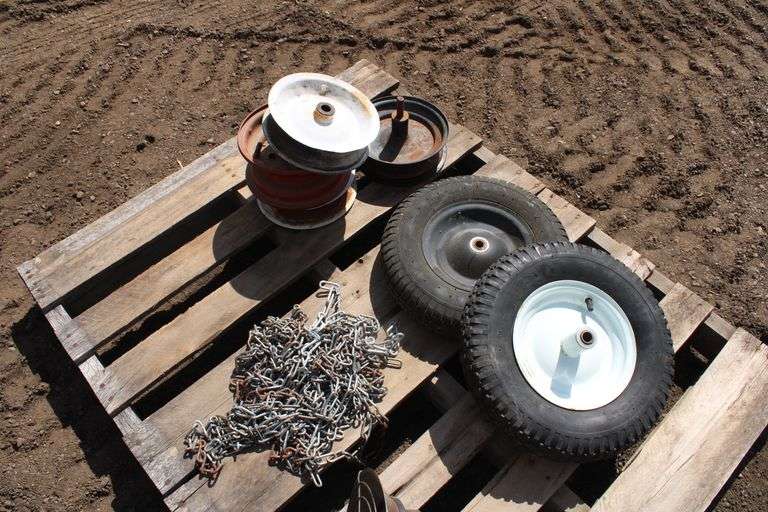 2 Wheel barrow tires, rims & lawn tractor chains - Lee Real Estate ...