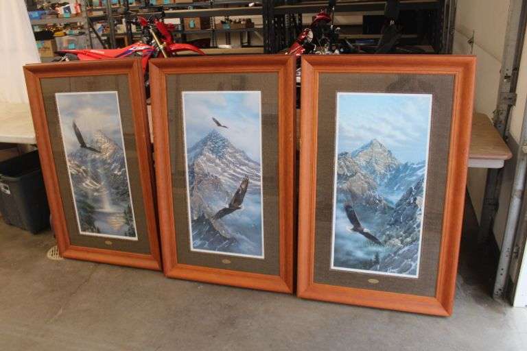3 framed Eagle prints by Rick Kelley - Lee Real Estate & Auction Service