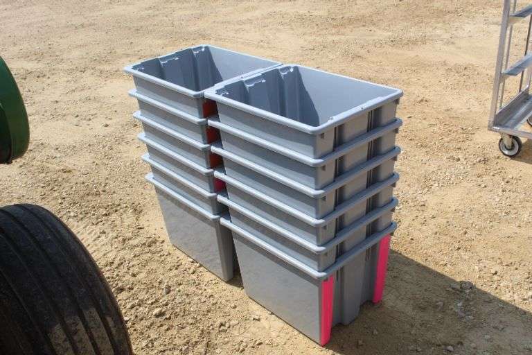 12 plastic stock picking boxes - Lee Real Estate & Auction Service