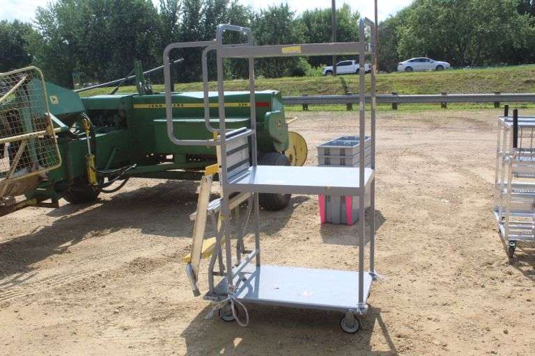 Tall stock picking cart w/ladder on casters - Lee Real Estate & Auction ...