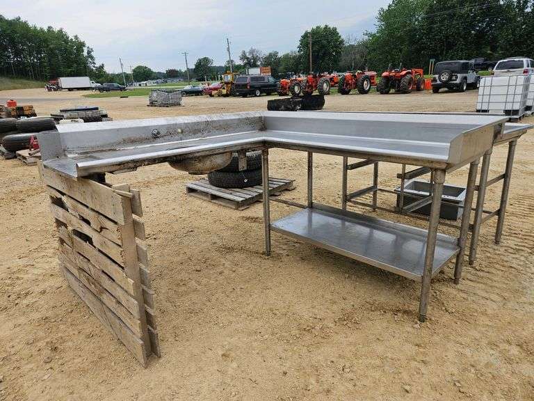Stainless Steel Corner Counter w/Sink - Lee Real Estate & Auction Service