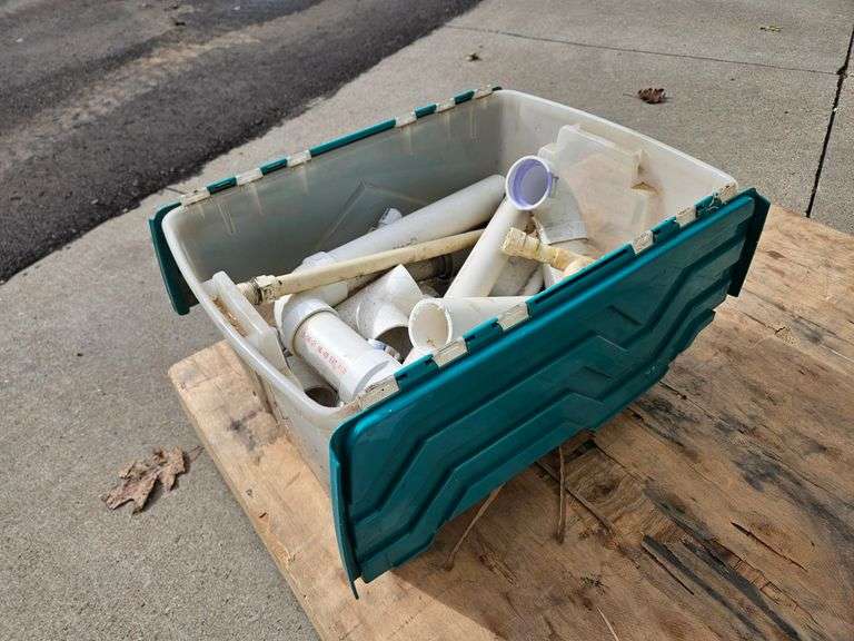 Tote of PVC Fittings - Lee Real Estate & Auction Service