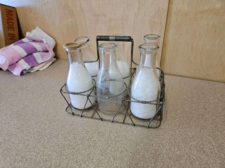 (6) Milk Bottles with Carrier - Lee Real Estate & Auction Service