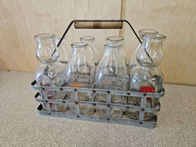 (8) Milk Bottles with Carrier - Lee Real Estate & Auction Service