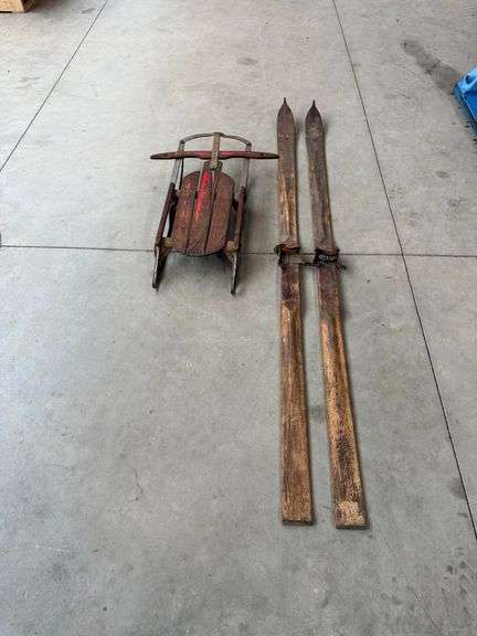 Steel Rail Sled & Antique Wooden Skis - Lee Real Estate & Auction Service