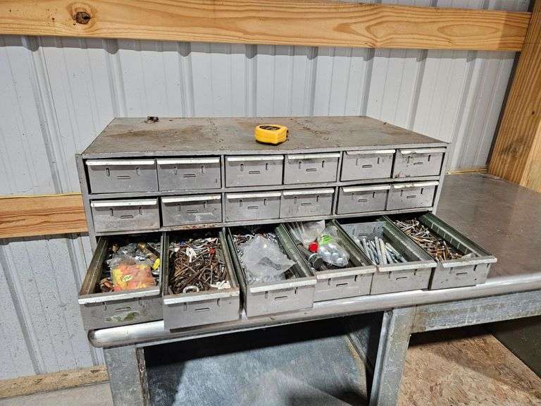 18 Drawer Cabinet w/ Misc Hardware - Lee Real Estate & Auction Service