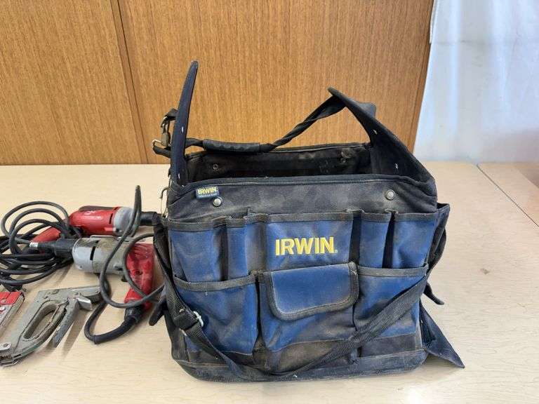 Irwin Tool Bag w/ Power Tools & Other - Lee Real Estate & Auction Service