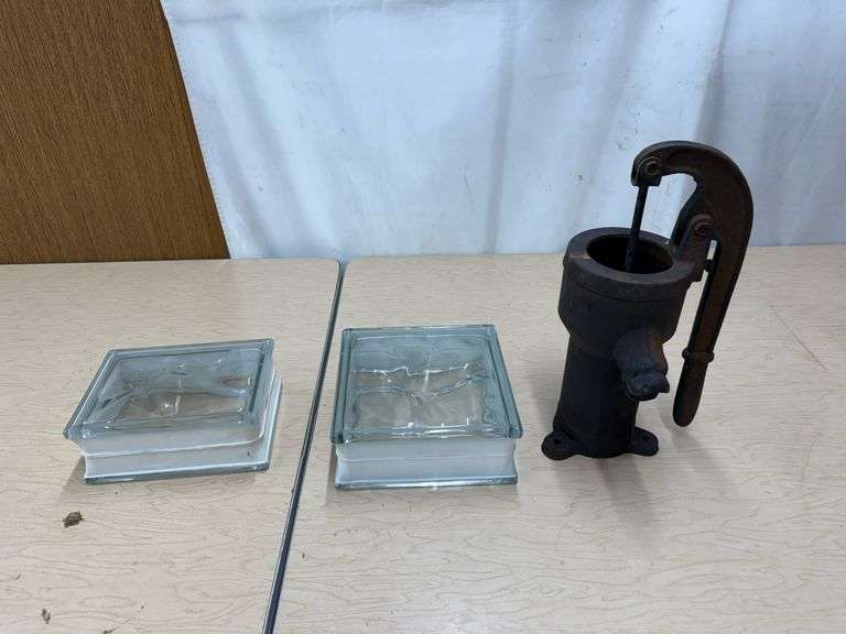 (2) Glass Block & Sm Hand Well Pump - Lee Real Estate & Auction Service