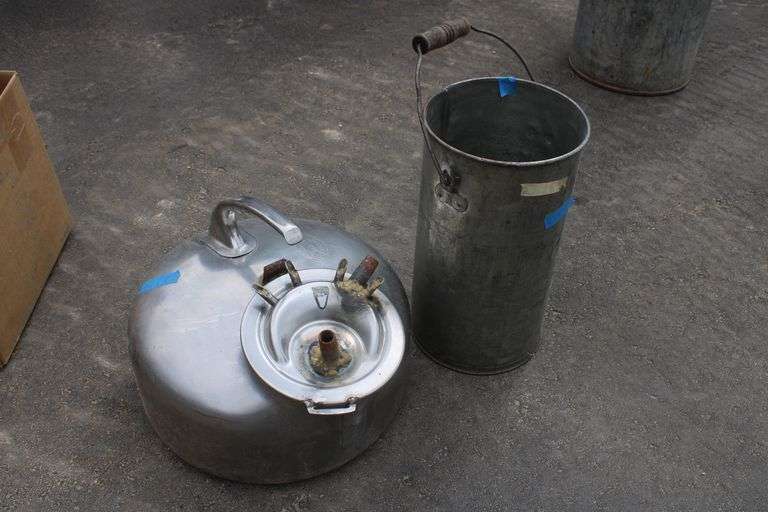 Stainless milker bucket & shotgun can - Lee Real Estate & Auction Service