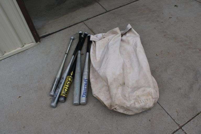 5 alum. bats & sack w/9 soft balls - Lee Real Estate & Auction Service