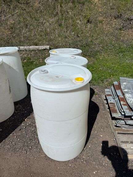 (3) 55 Gal Plastic Barrels - Lee Real Estate & Auction Service