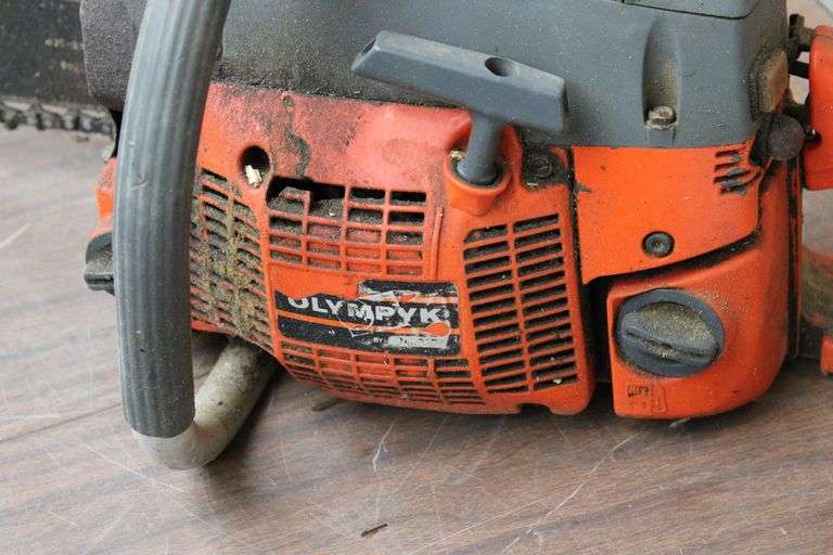 Olympyk gas chainsaw, 16" bar, untested - Lee Real Estate & Auction Service