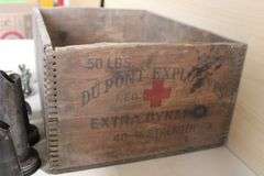 Wooden Explosives box w/antiques - Lee Real Estate & Auction Service