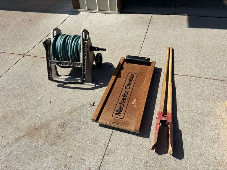 Garden Hose w/ Reel, Creeper, Post Hole Digger - Lee Real Estate ...