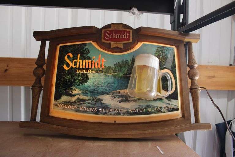 Schmidt lighted beer sign, works - Lee Real Estate & Auction Service