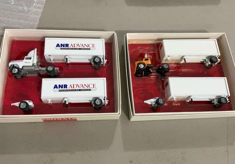 (2) Winross 1/64 Scale model semi tractor/trailer-Yellow, ANR Advance ...