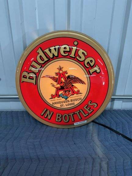 Round Lighted Budweiser in Bottle Sign, Lights Up, - Hamilton-Maring ...