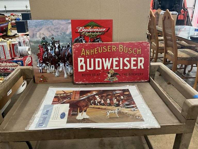 (2) Tin Reproduction Budweiser Signs, Budweiser Cl - Hamilton-Maring ...