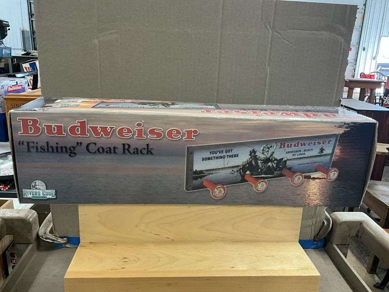 Rivers Edge, Budweiser Fishing Coat Rack NIB - Hamilton-Maring Auction ...
