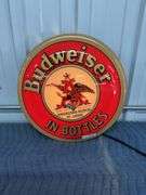 Round Lighted Budweiser in Bottle Sign, Lights Up, - Hamilton-Maring ...