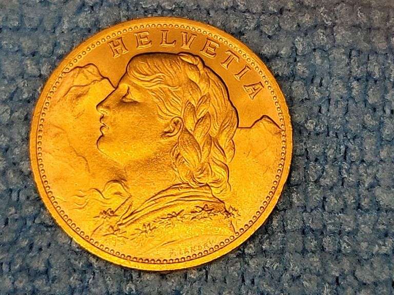 1980 Swiss 20 Franc Helvetia Gold Coin, ungraded - Hamilton-Maring ...