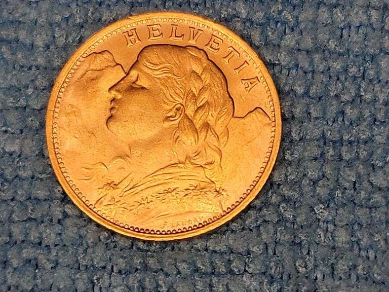 1935 Swiss 20 Franc Helvetia Gold Coin, ungraded - Hamilton-Maring ...