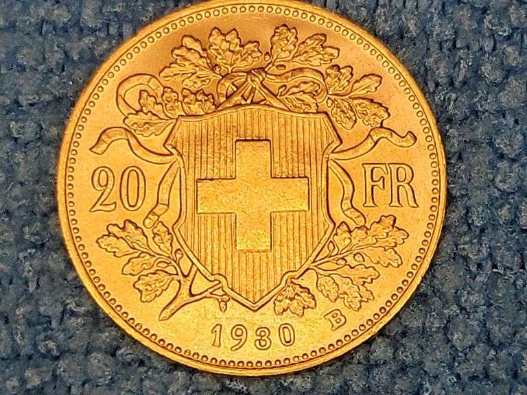 1980 Swiss 20 Franc Helvetia Gold Coin, ungraded - Hamilton-Maring ...