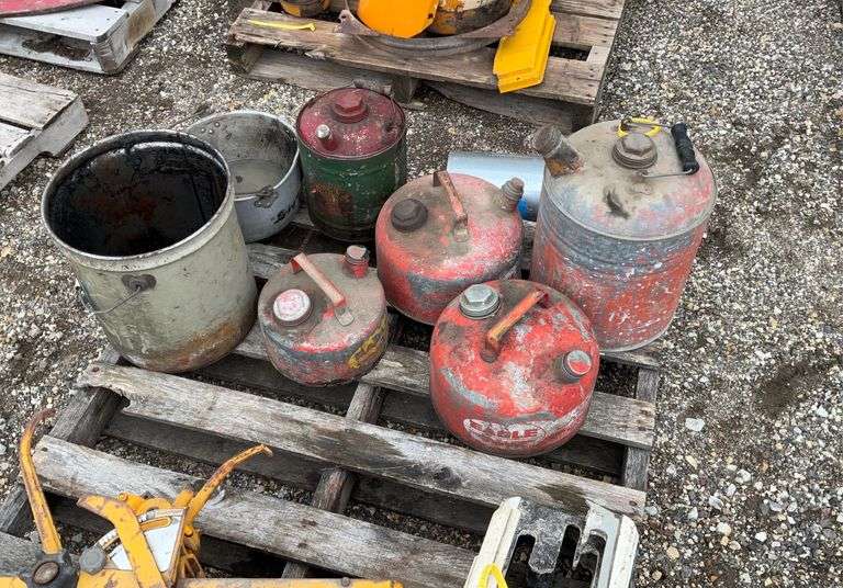 Assorted Metal Gas Cans, Grease Bucket - Hamilton-Maring Auction Group