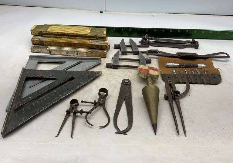 Vintage Tools - Folding Rulers, Plum line, Squares, Clamps, Drafting ...