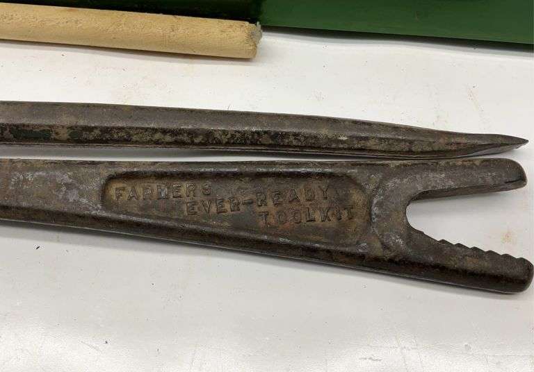 Vintage Farmers Ever Ready tool kit, hammer, hatchet, pliers, alligator ...