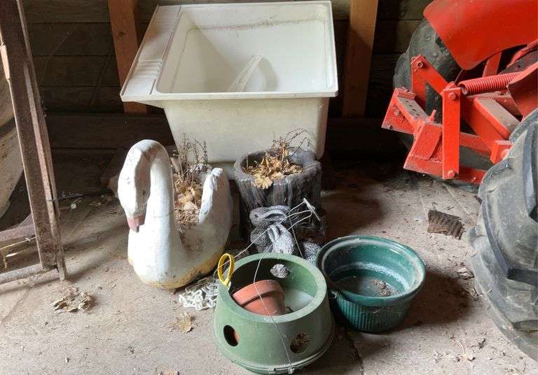 Swan and Rabbit Planters, Sink, Planters (located in west end of far ...