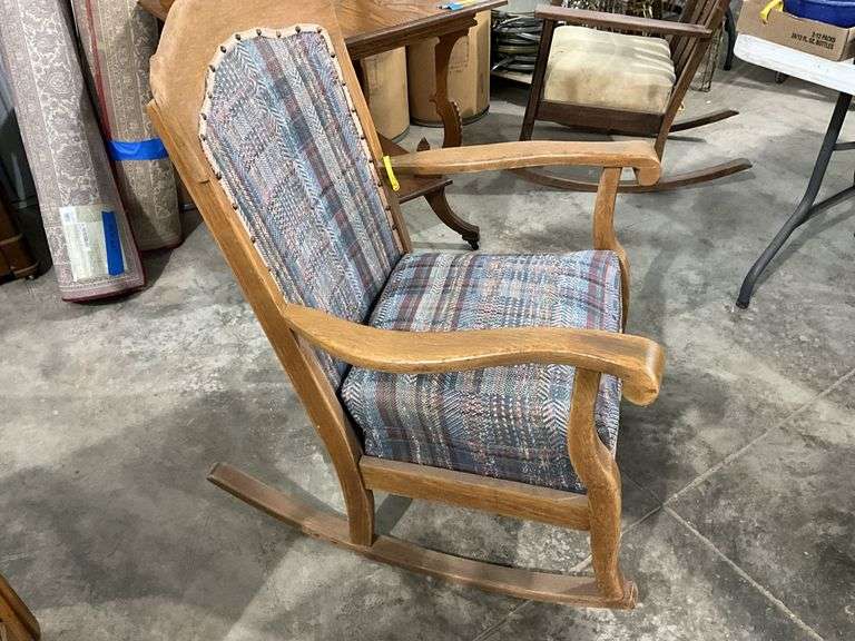 Vintage Oak Rocker with Fabric Back and Seat - Hamilton-Maring Auction ...